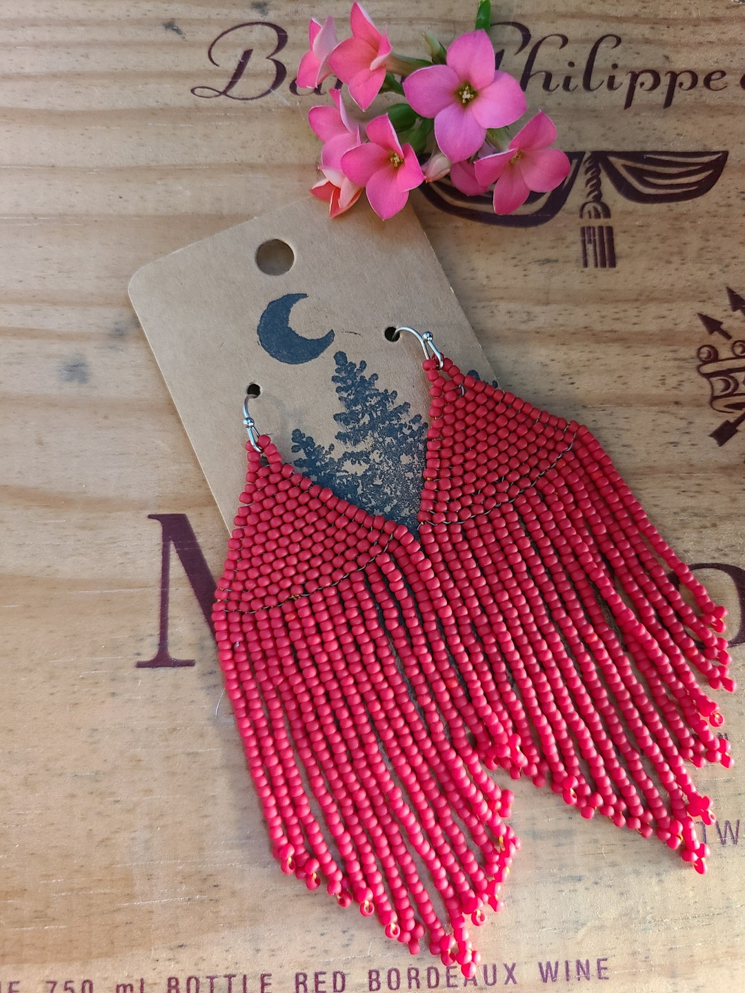 Ruby Red Fire Beaded Fringe Statement Earring Fire Sign Sun Sign Zodiac ...