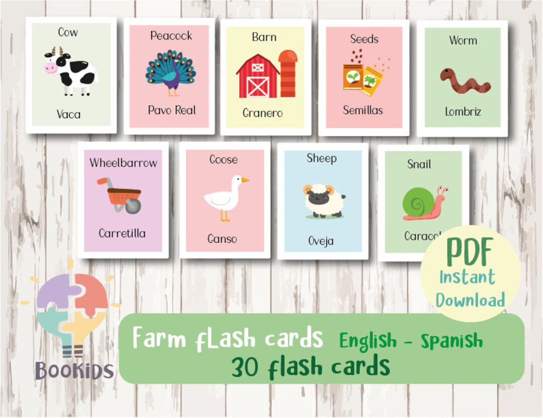 Montessori Farm Flash Cards - English - Spanish - Printable - Etsy