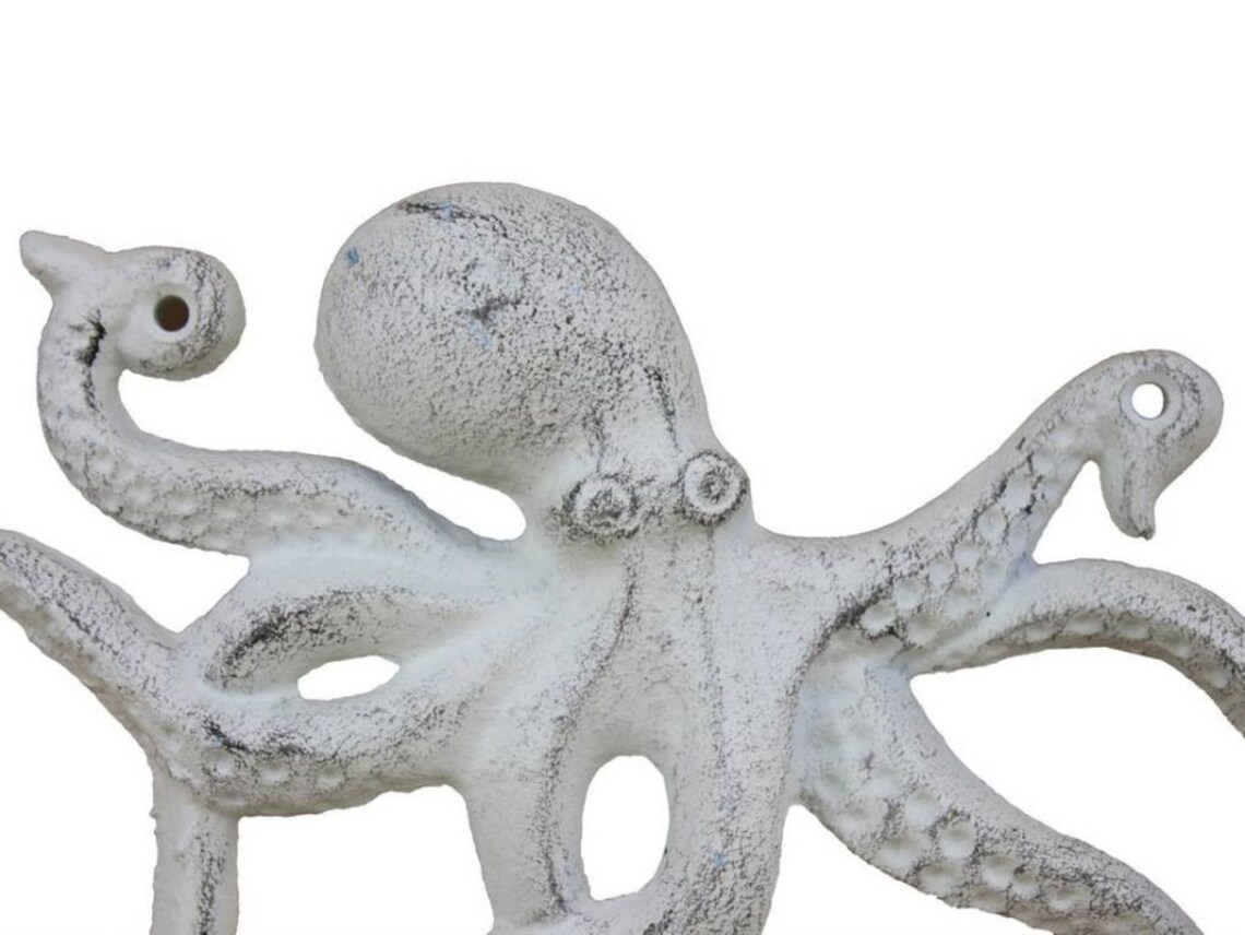 Rustic Whitewashed Cast Iron Octopus Hook 11 - Etsy