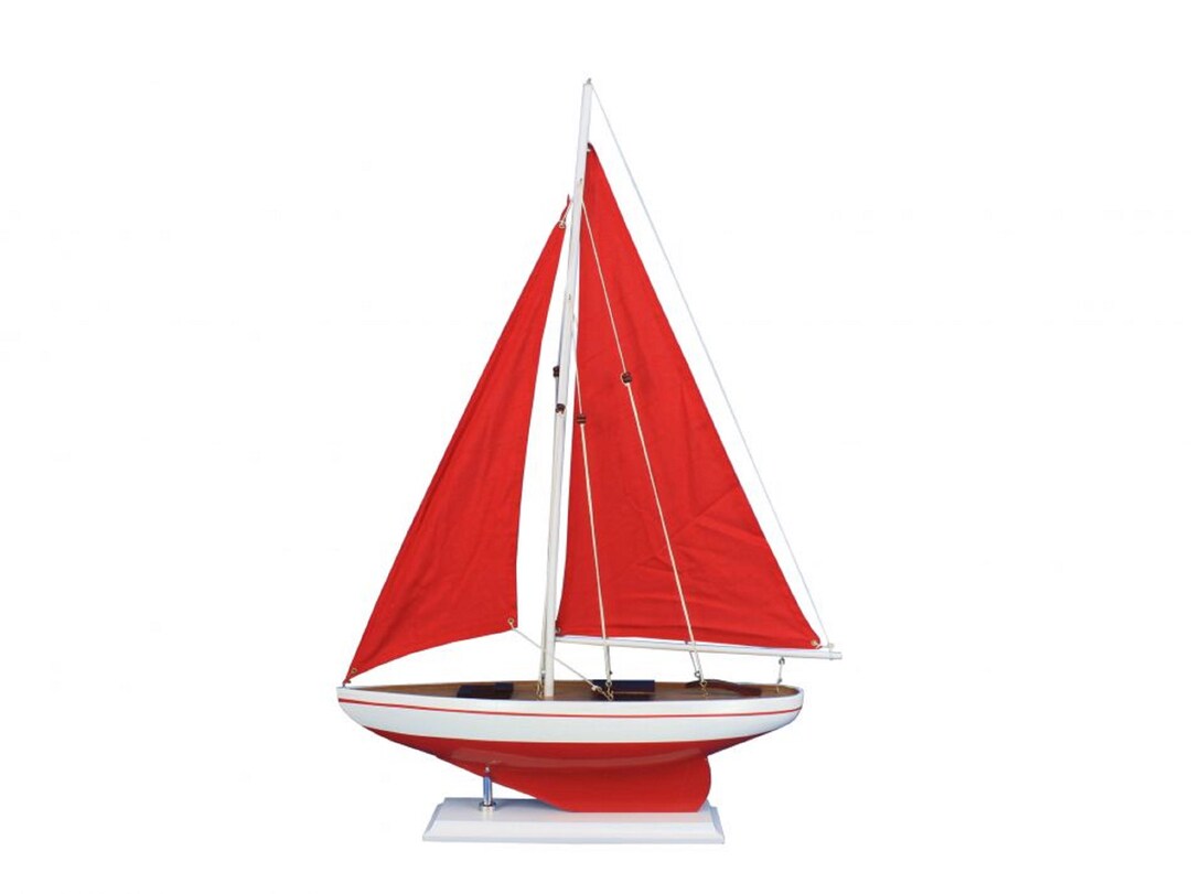 Wooden Red Pacific Sailer With Red Sails Model Sailboat - Etsy