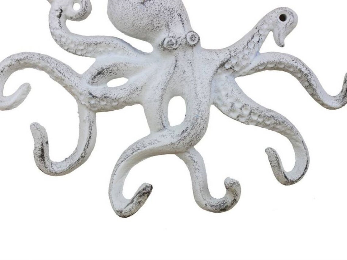 Rustic Whitewashed Cast Iron Octopus Hook 11 - Etsy
