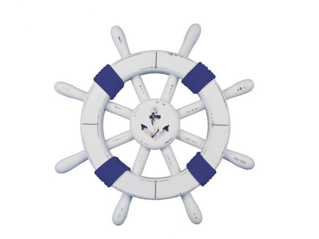 Rustic White Ship Wheel With Dark Blue Rope and Anchor - Etsy