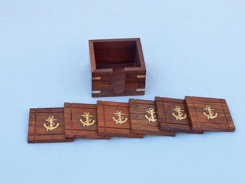 Wooden Anchor Coasters With Rosewood Holder 4 Set of 6 - Etsy