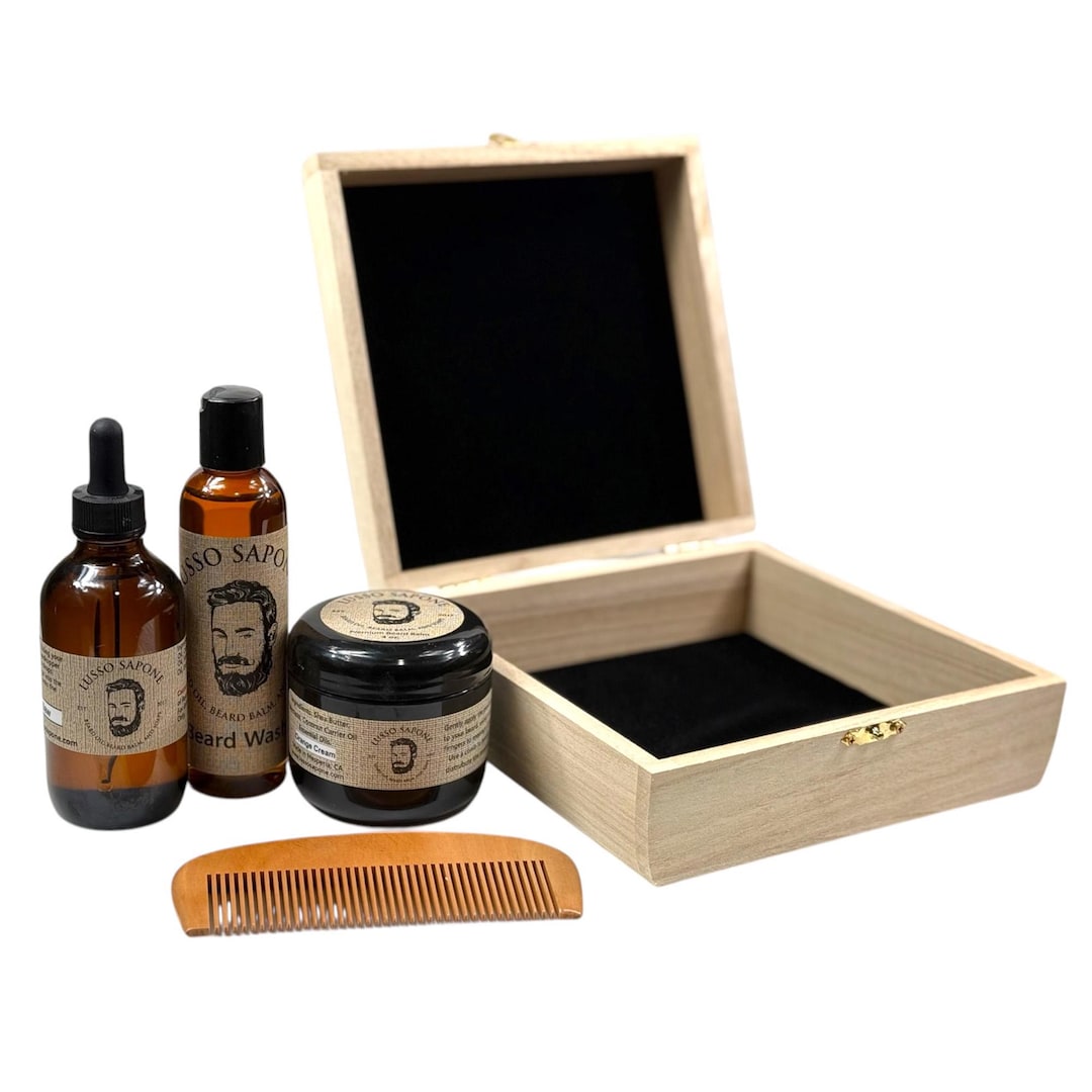 Complete Beard Grooming Set Beard Oil, Balm, Wash, Wood Comb 4 Oz Each ...