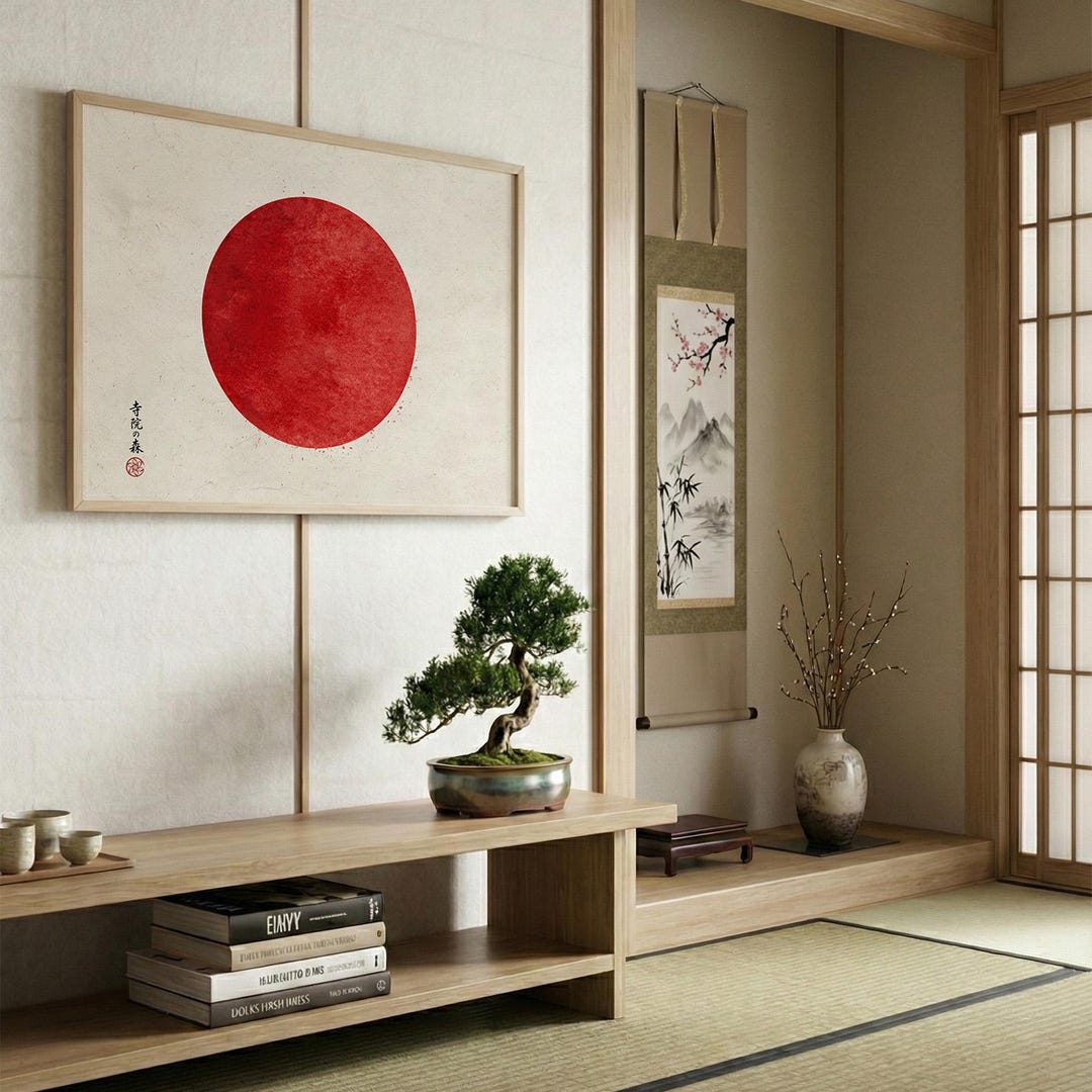 Red Sun | Japanese Art Print Download Bundle: 12 Printable Wall Art Set ...
