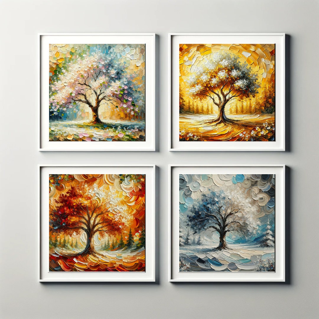 4 Painting Bundle - Tree in 4 Seasons - Spring Summer Fall Winter - Etsy
