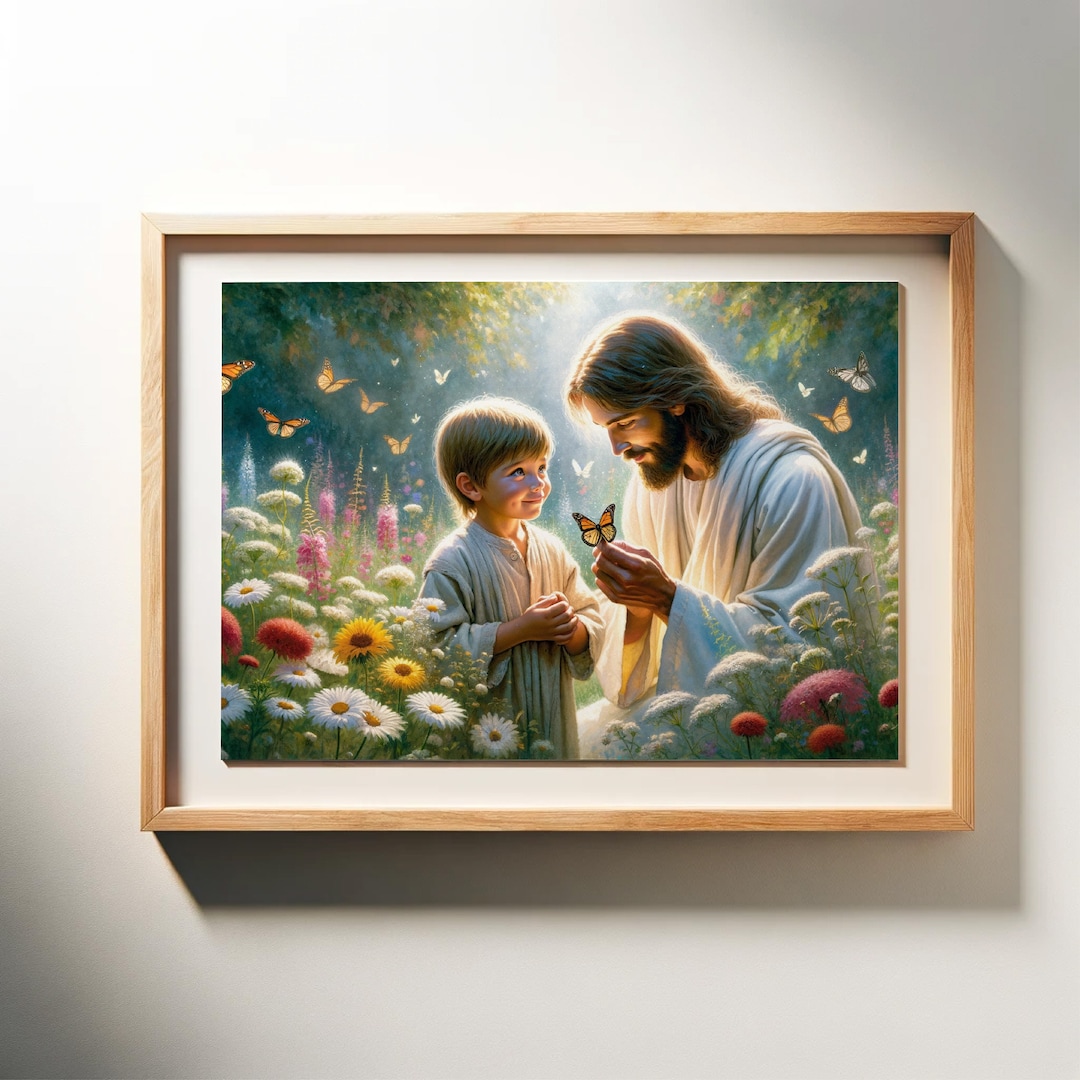 Wonderful - A Christian Painting of Boy With Jesus Christ in a Field of ...