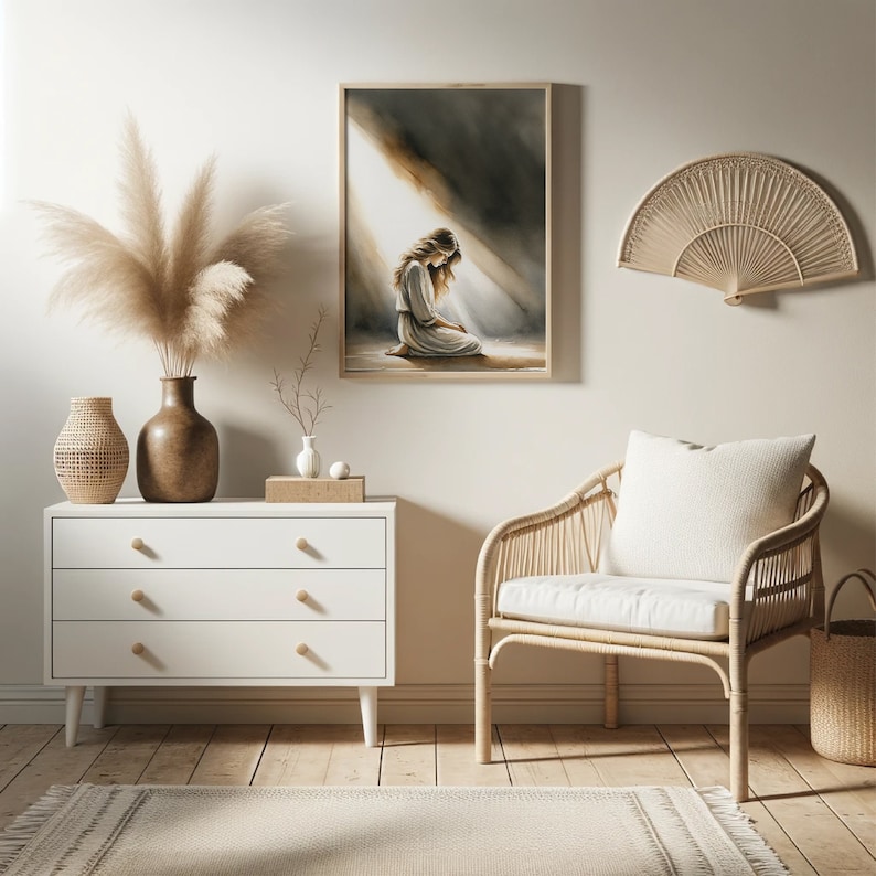 Humble Prayer Water Color Painting the Power of Jesus Descends on a ...