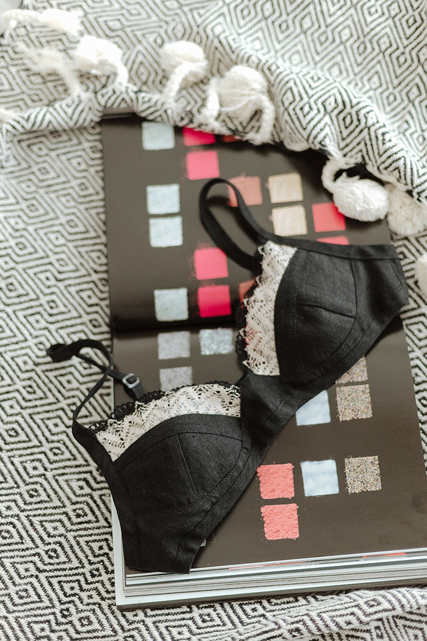 CHARLOTTE Schwarzer Leinen BH Weicher BH für Frauen | Etsy