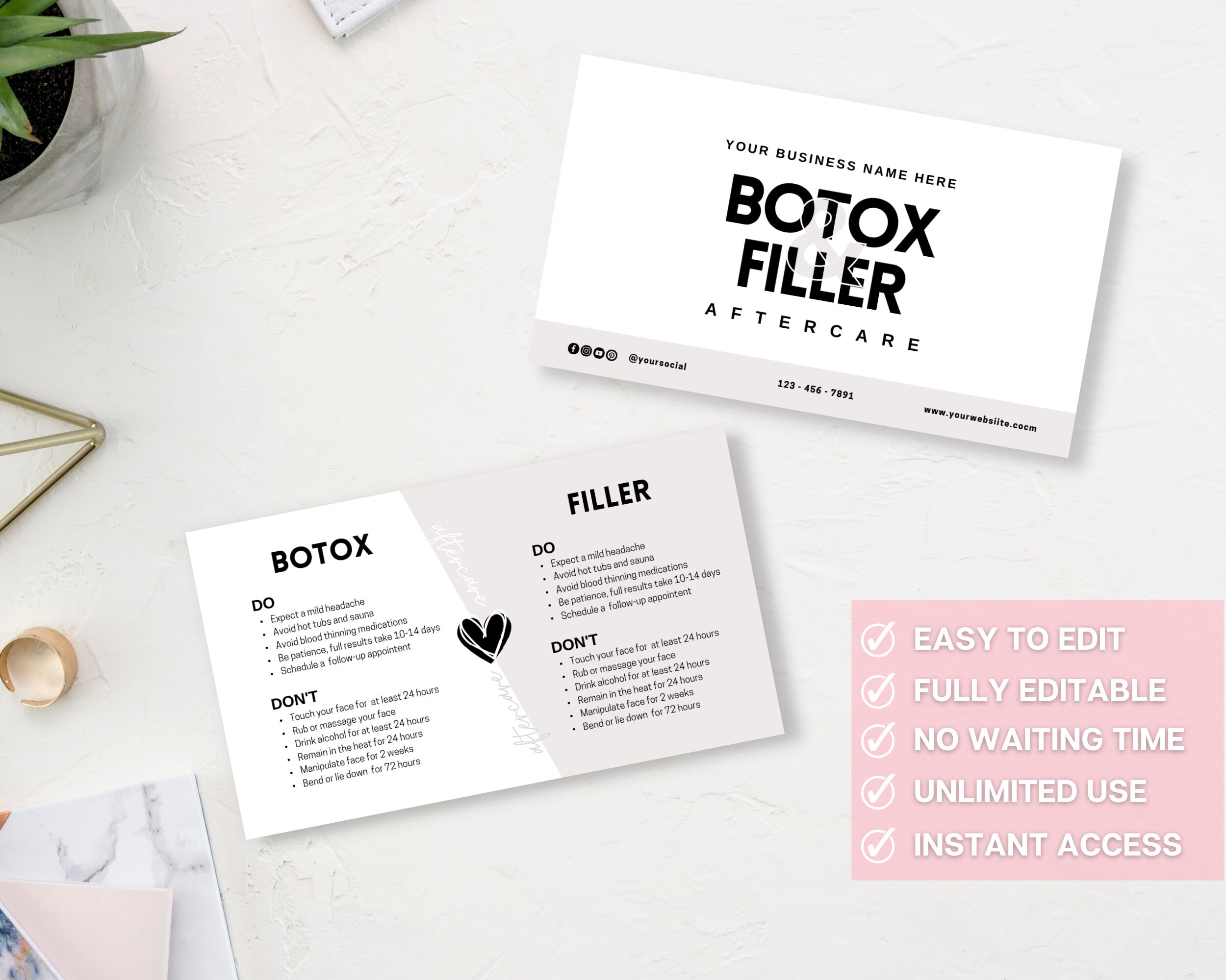 Botox and Filler, Botox and Filler Template, Botox Aftercare Cards ...