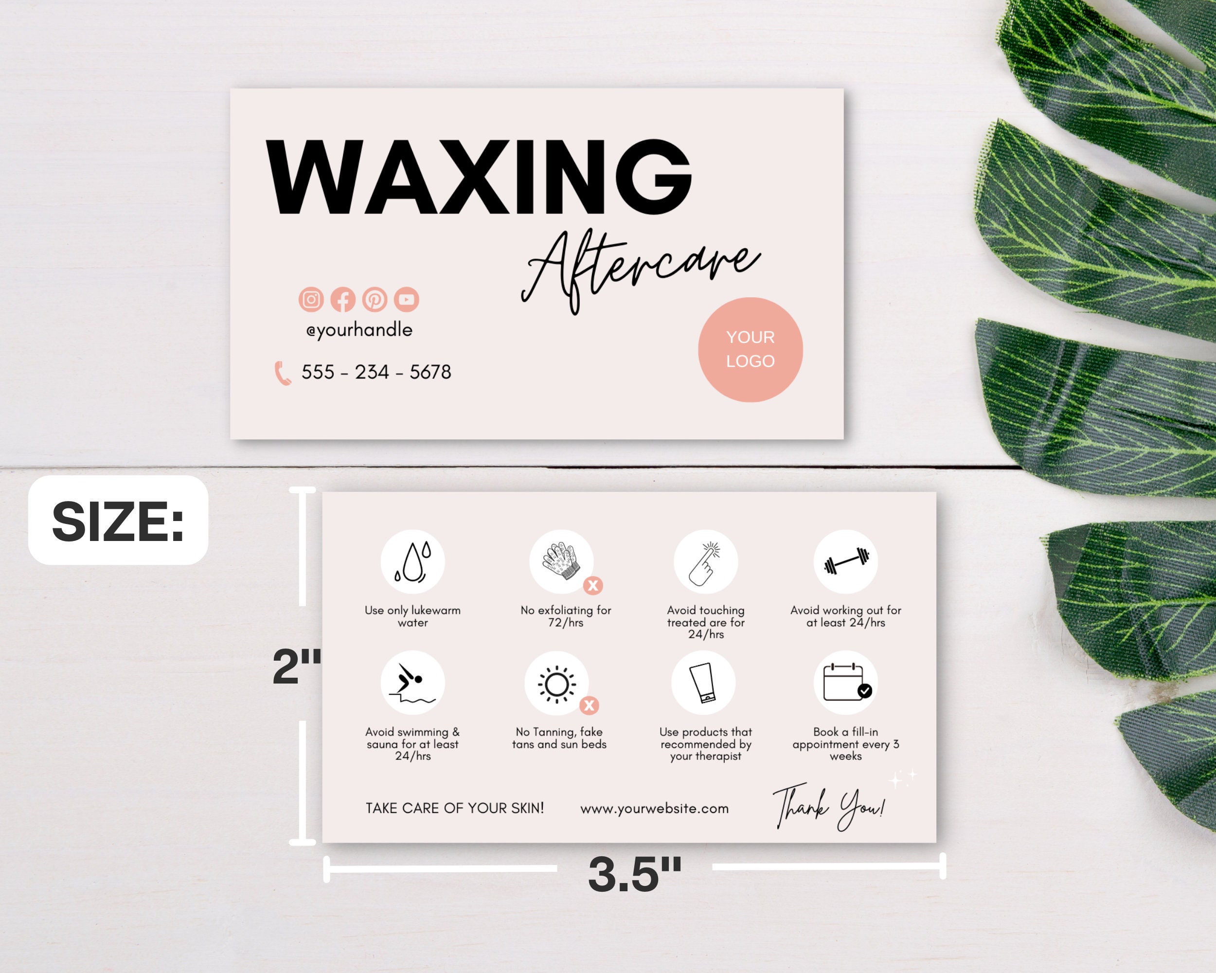 Waxing Aftercare Card Template, Printable Hair Removal Care Cards ...