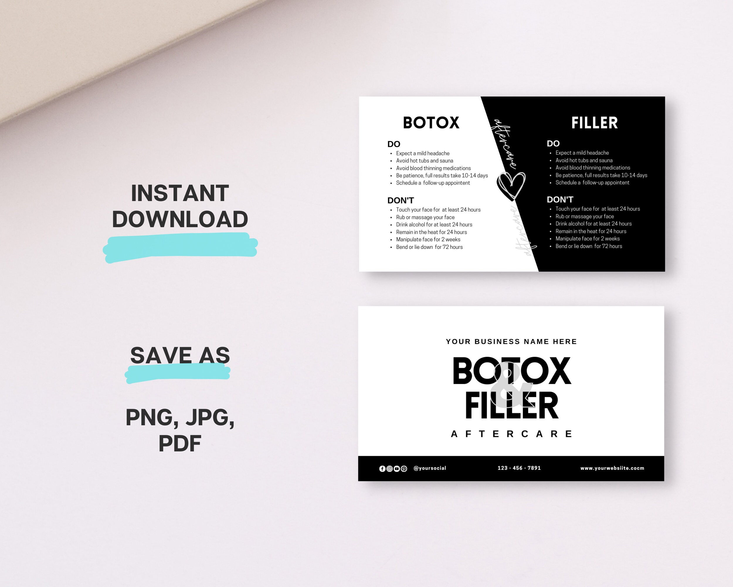Botox and Filler, Botox and Filler Template, Botox After Care Cards ...