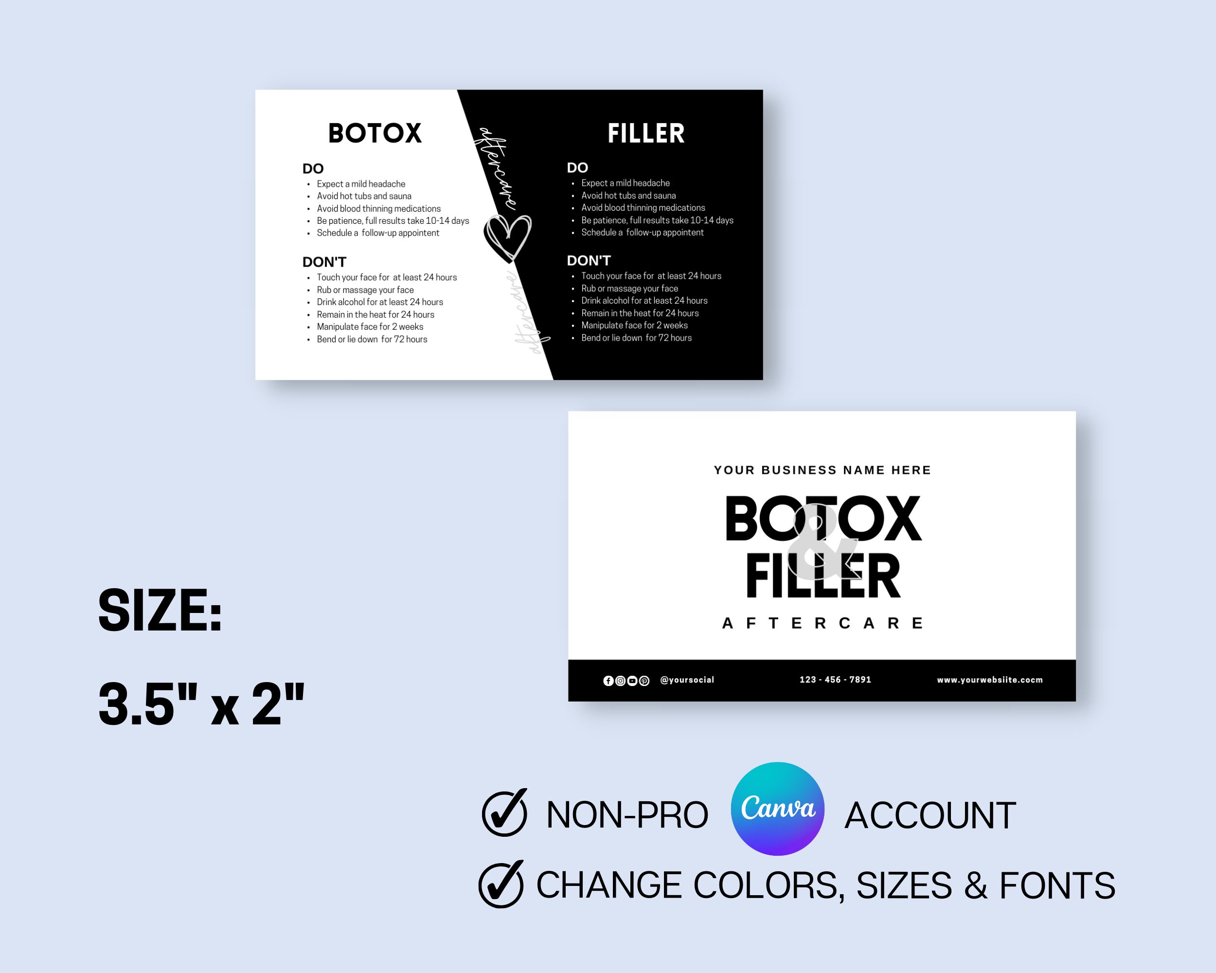 Botox and Filler, Botox and Filler Template, Botox After Care Cards ...