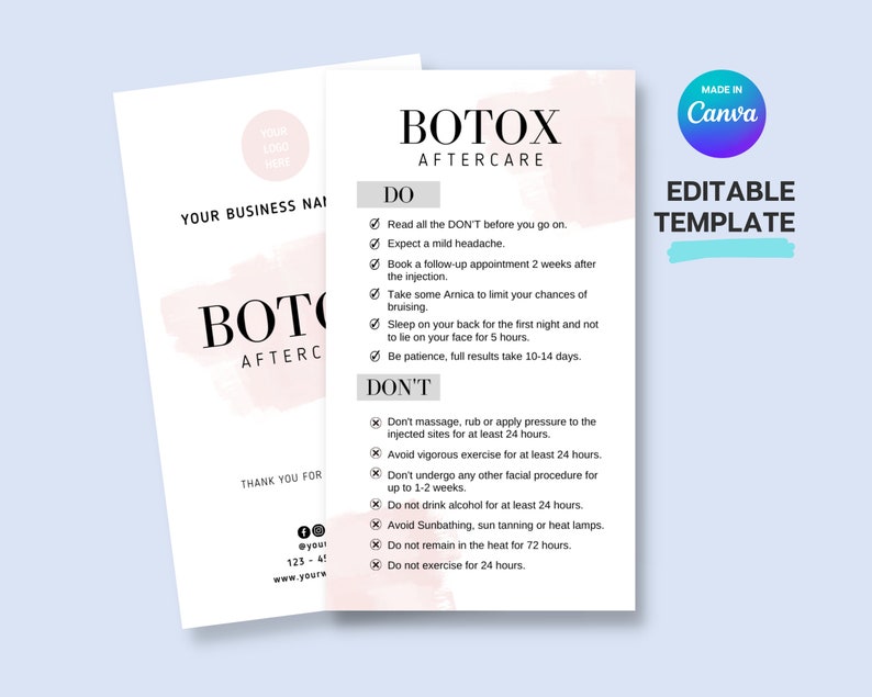 Botox Template,botox Consent,botox Aftercare,botox,botox Card,botox ...