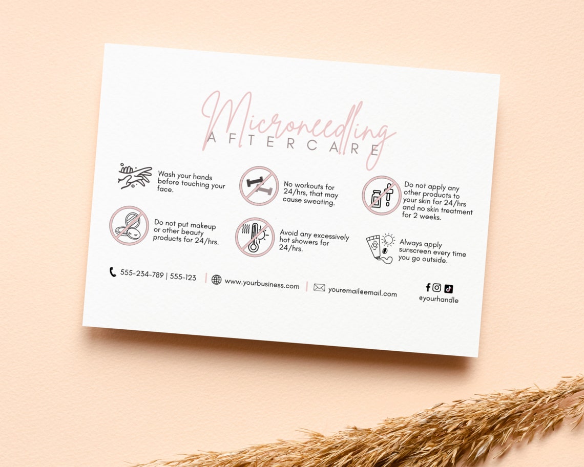 Microneedling Aftercare Card Template, Editable Microneedling Care Card ...