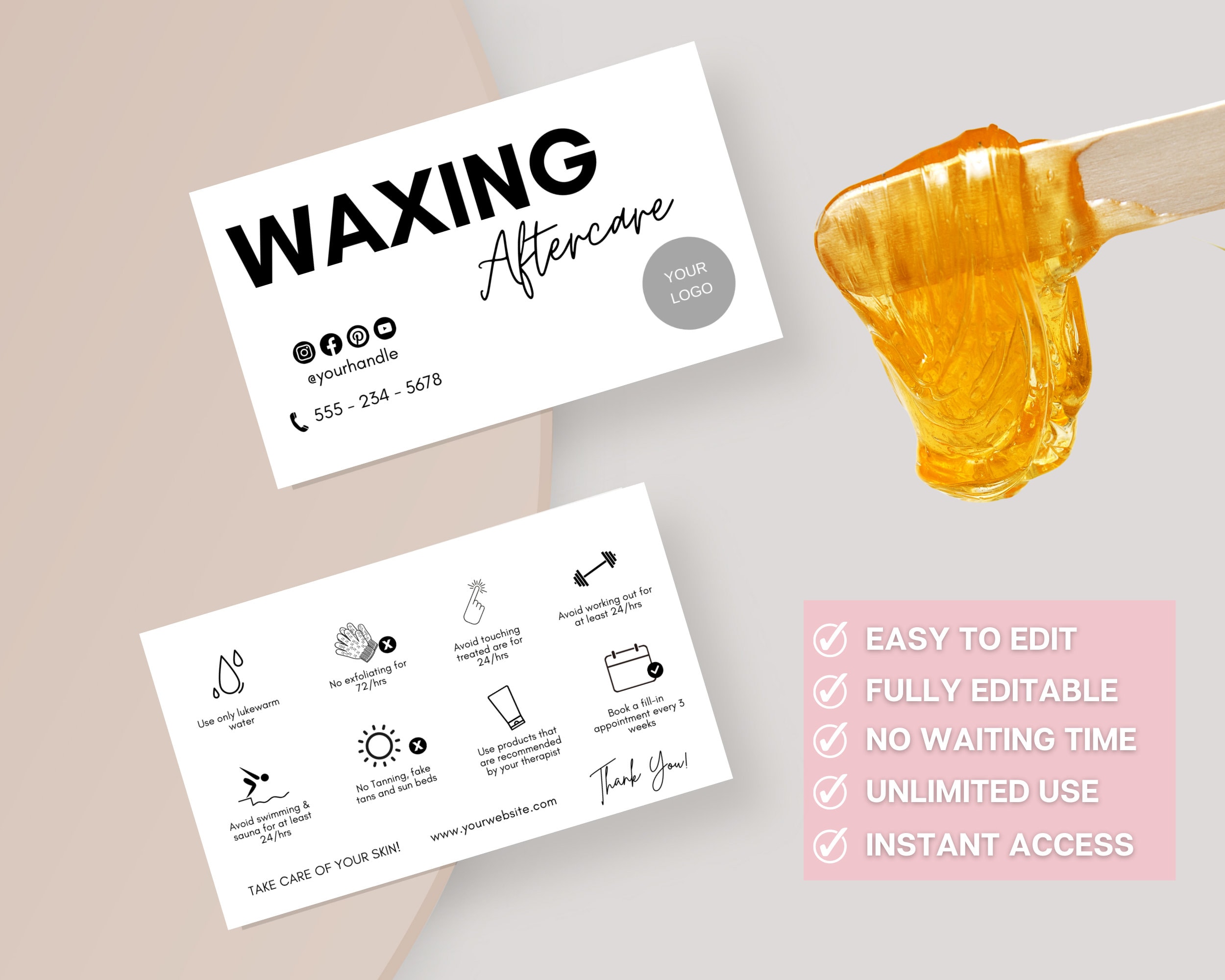 Waxing Aftercare Card Template,hair Wax Care Card,editable Waxing ...