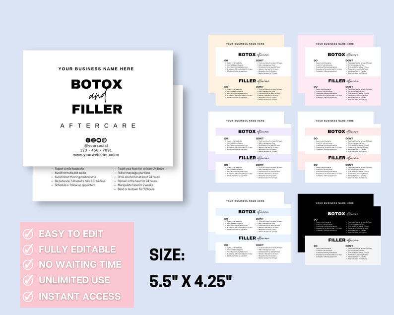 Botox Aftercare, Botox Aftercare Card, Botox Template, Botox Care Card ...