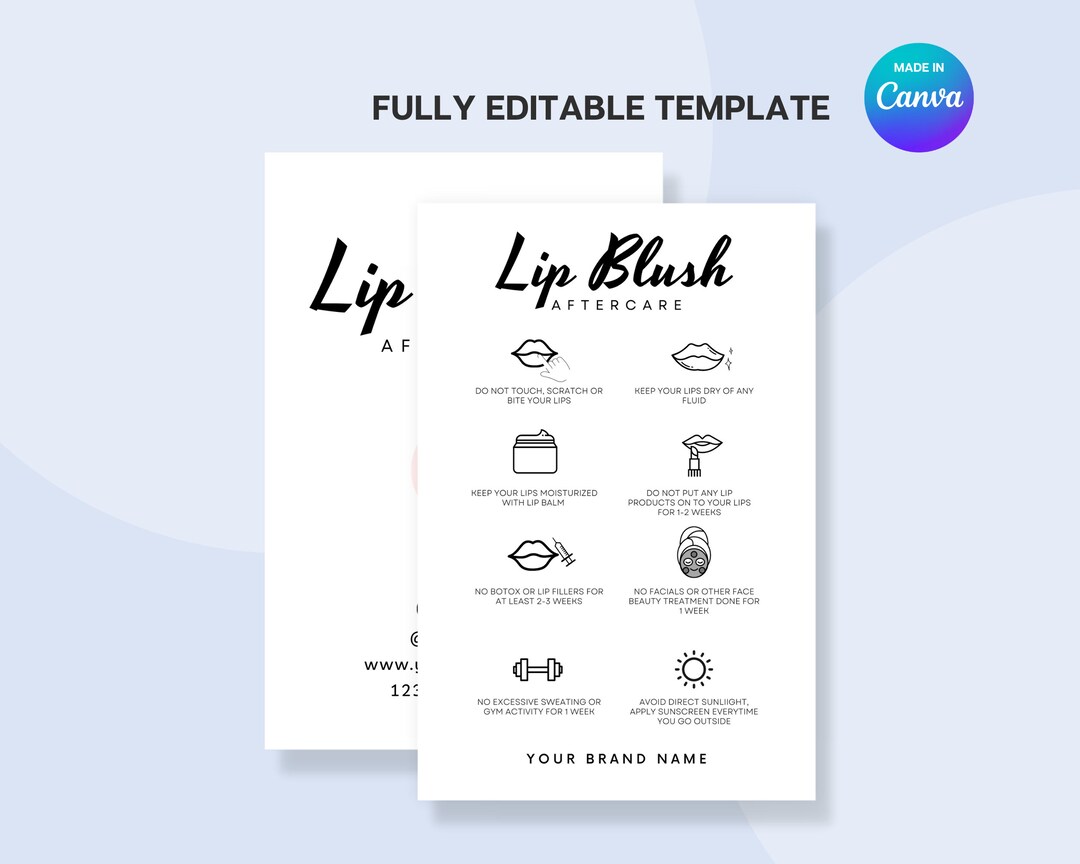 Lip Blush Aftercare, PMU Aftercare, Lip Blush Aftercare Cards ...