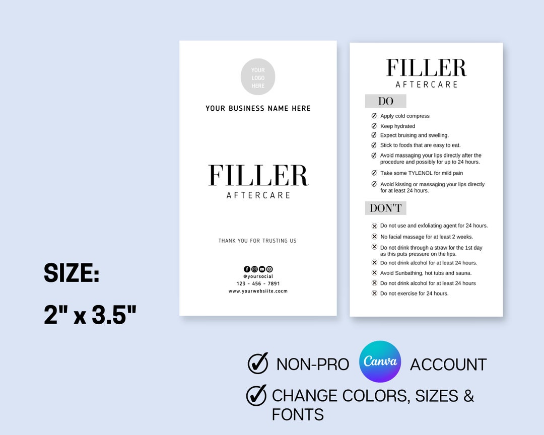 Filler Templates Editable, Filler Aftercare, Filler Care Card, Filler ...