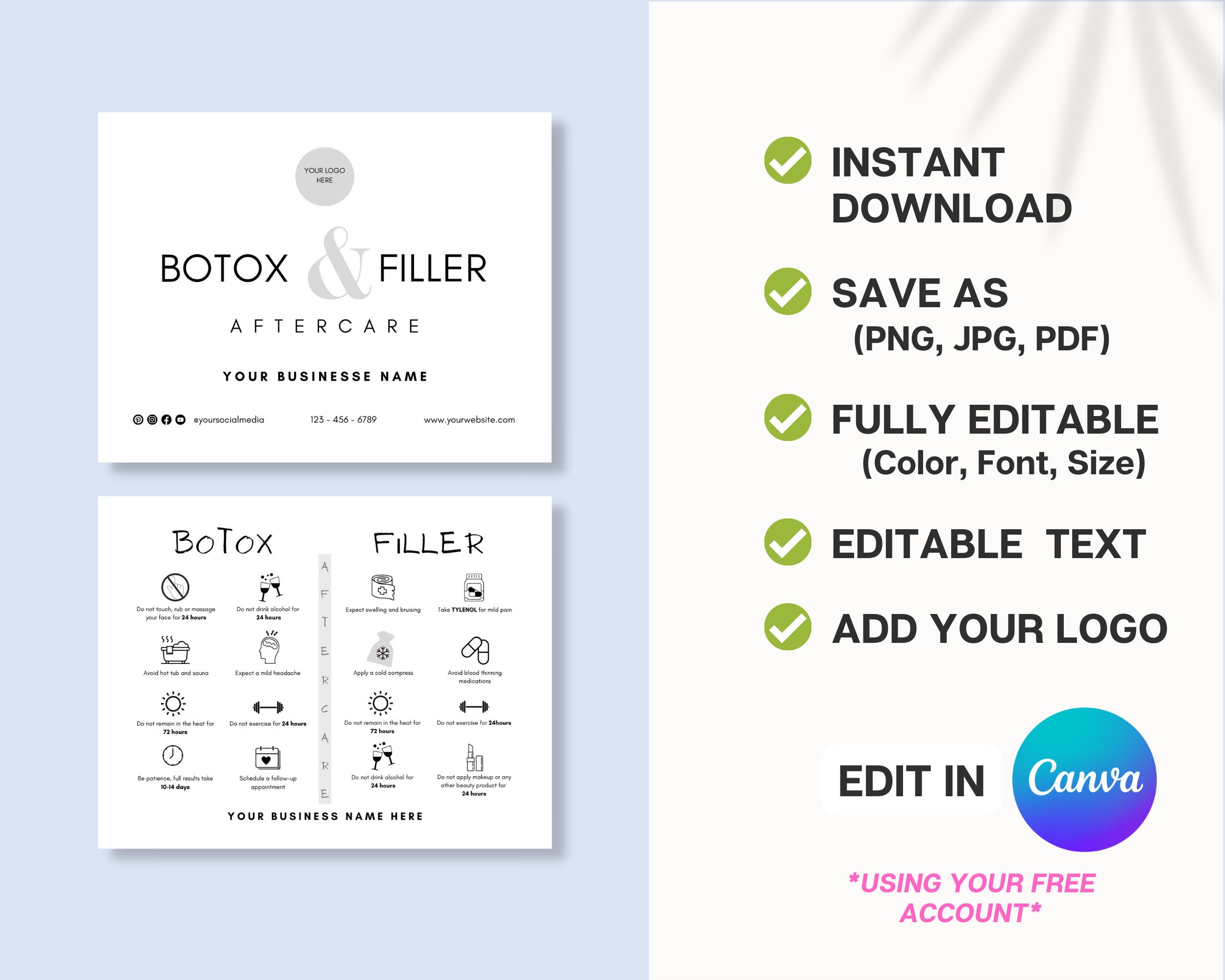 Botox and Filler Template, Botox and Filler After Care, Botox and ...