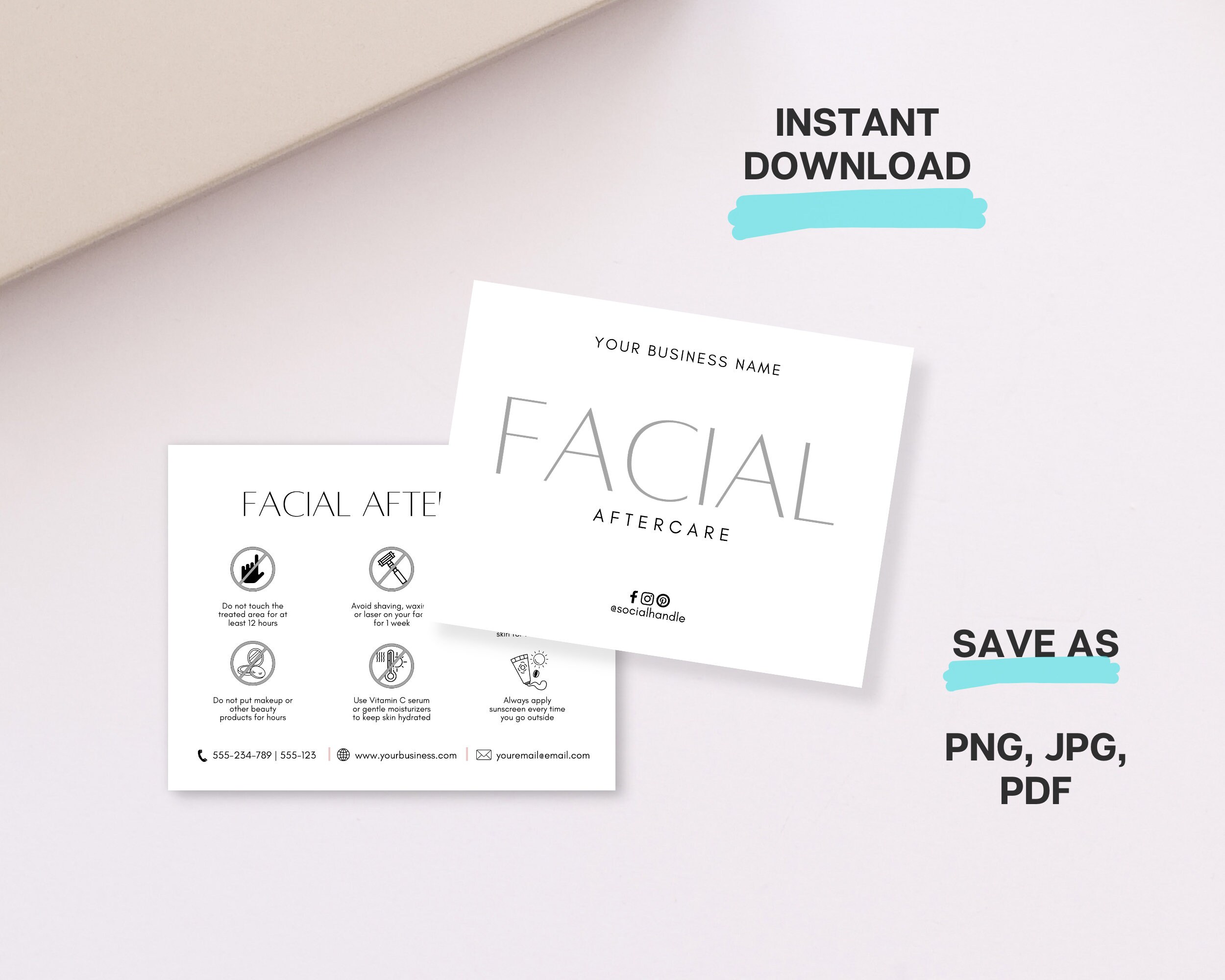 Facial Aftercare Card,facial Aftercare,facial Aftercare Card Template,facial Treatment Post Care ...