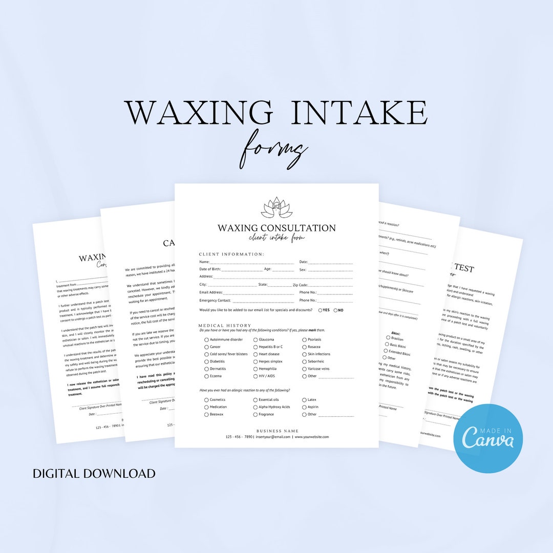 Waxing Treatment Templates Bundle, Editable Waxing Consultation Forms ...