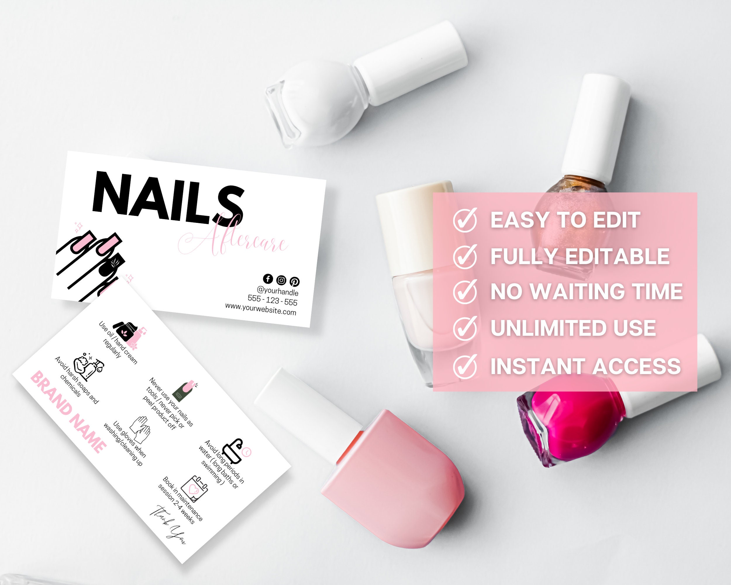 Nails Aftercare Card Template, Manicure Aftercare Card, Aftercare Cards ...