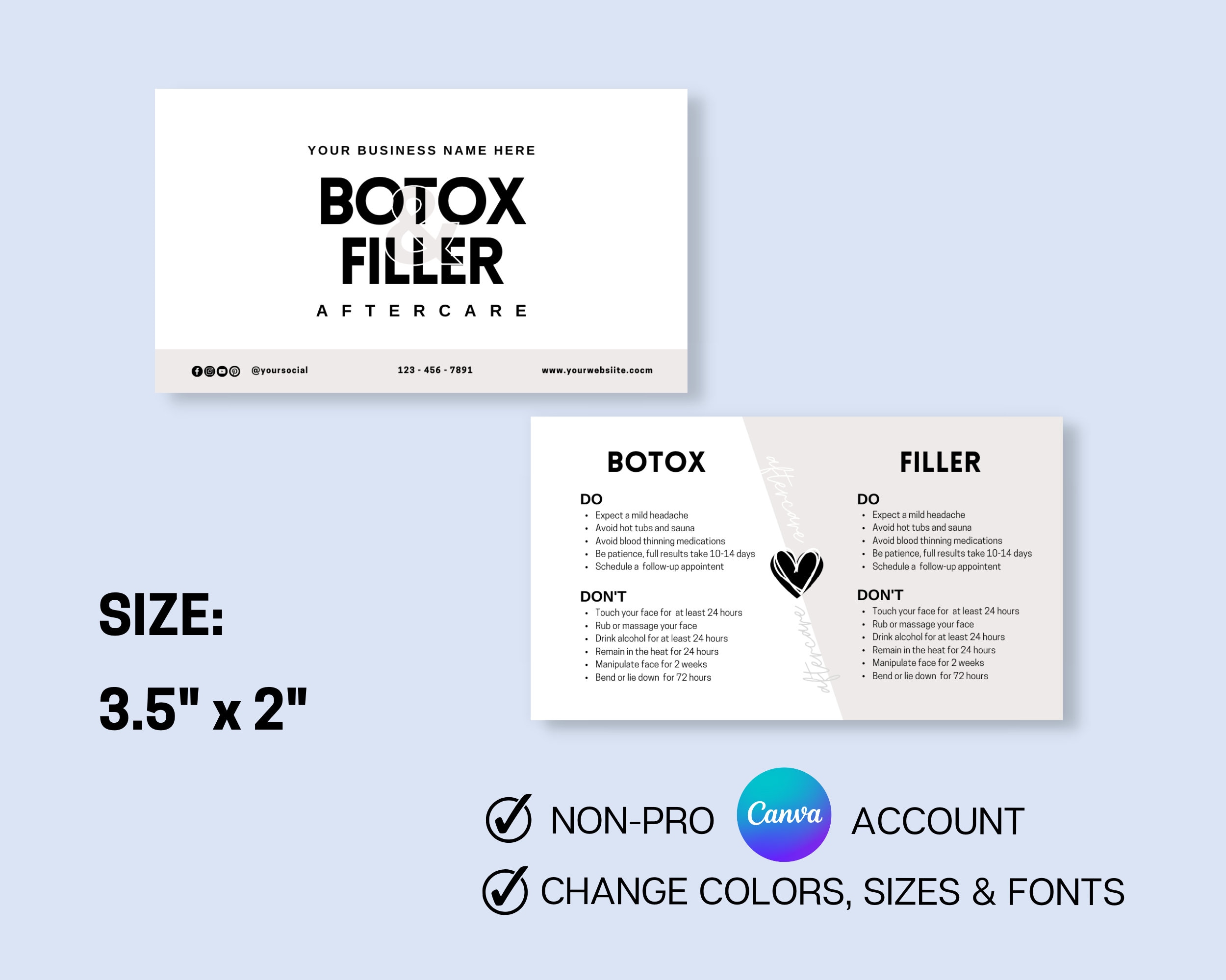 Botox and Filler, Botox and Filler Template, Botox Aftercare Cards ...