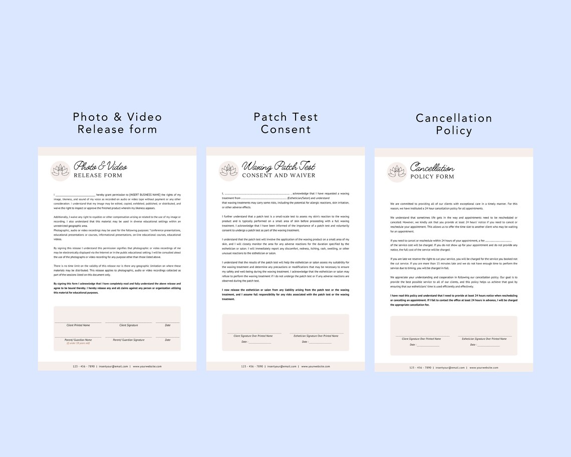 Waxing Treatment Forms Printable Waxing Consent Forms, Editable ...