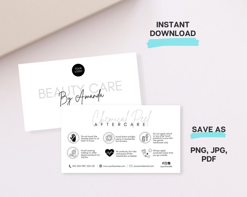 Editable Chemical Peel Aftercare Card Template,facial Treatment Post ...