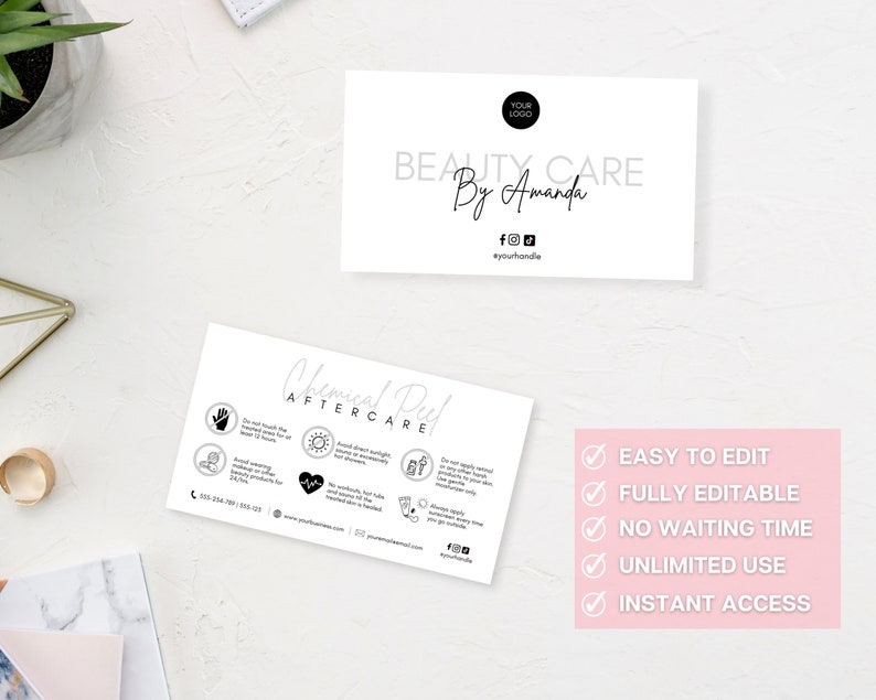 Editable Chemical Peel Aftercare Card Template,facial Treatment Post ...