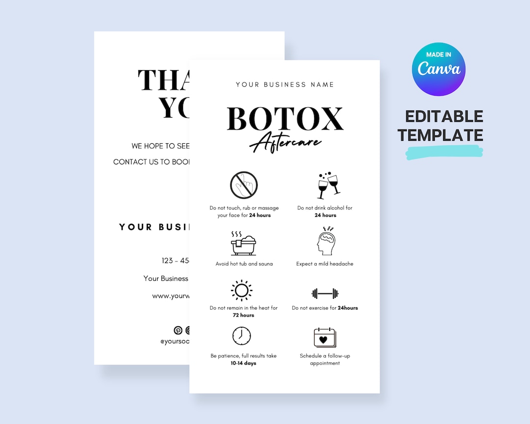 Botox Aftercare, Botox Aftercare Card, Botox Template, Botox Care Card ...