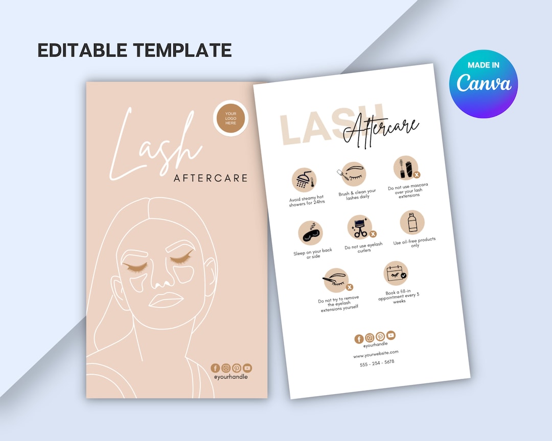 Lash Aftercare,editable Lash Aftercare Card Template,lash Extension ...