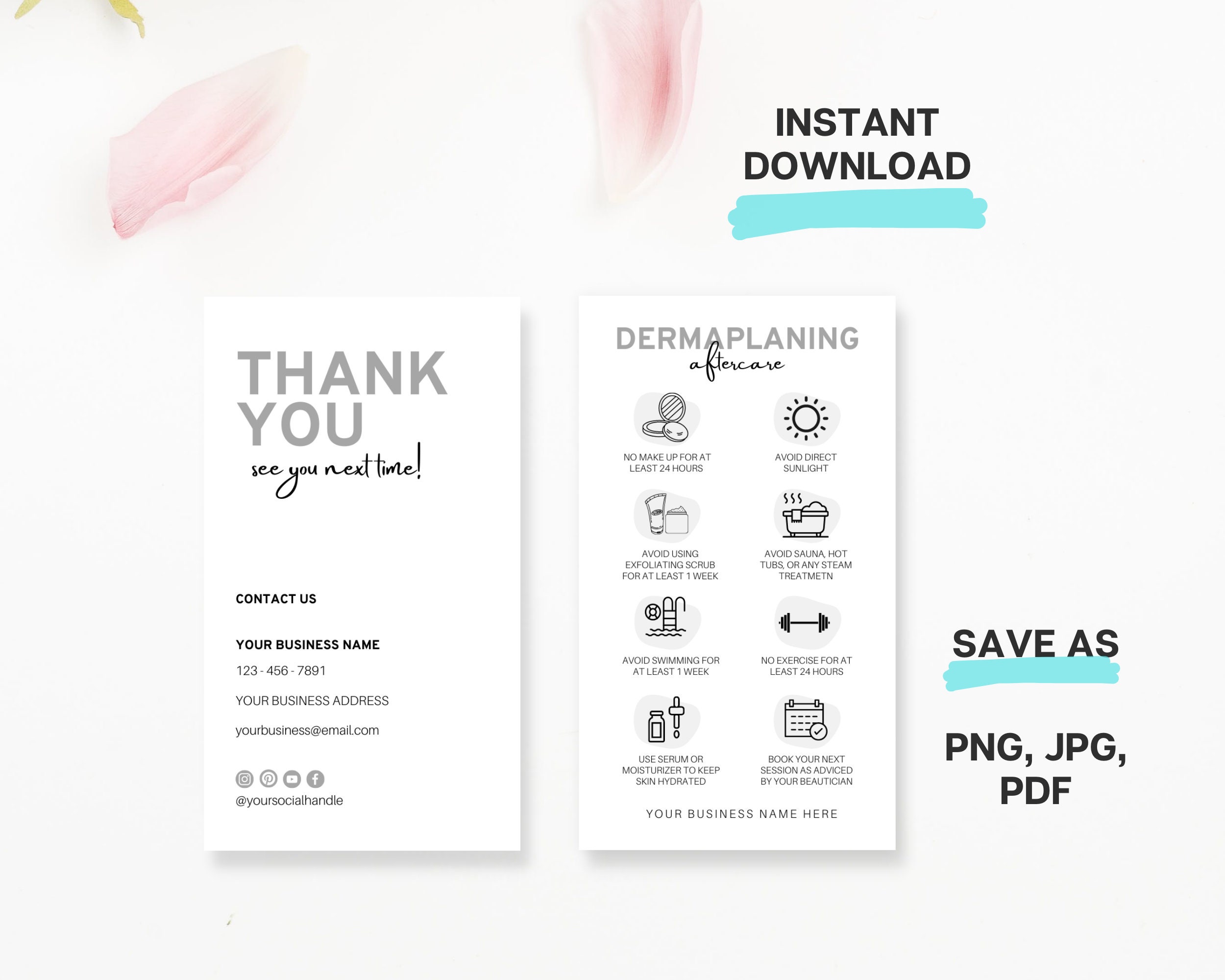 Editable Dermaplaning Aftercare Card Template, Facial Treatment Post ...