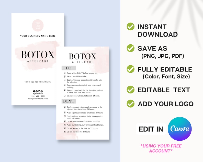 Botox Template,botox Consent,botox Aftercare,botox,botox Card,botox ...