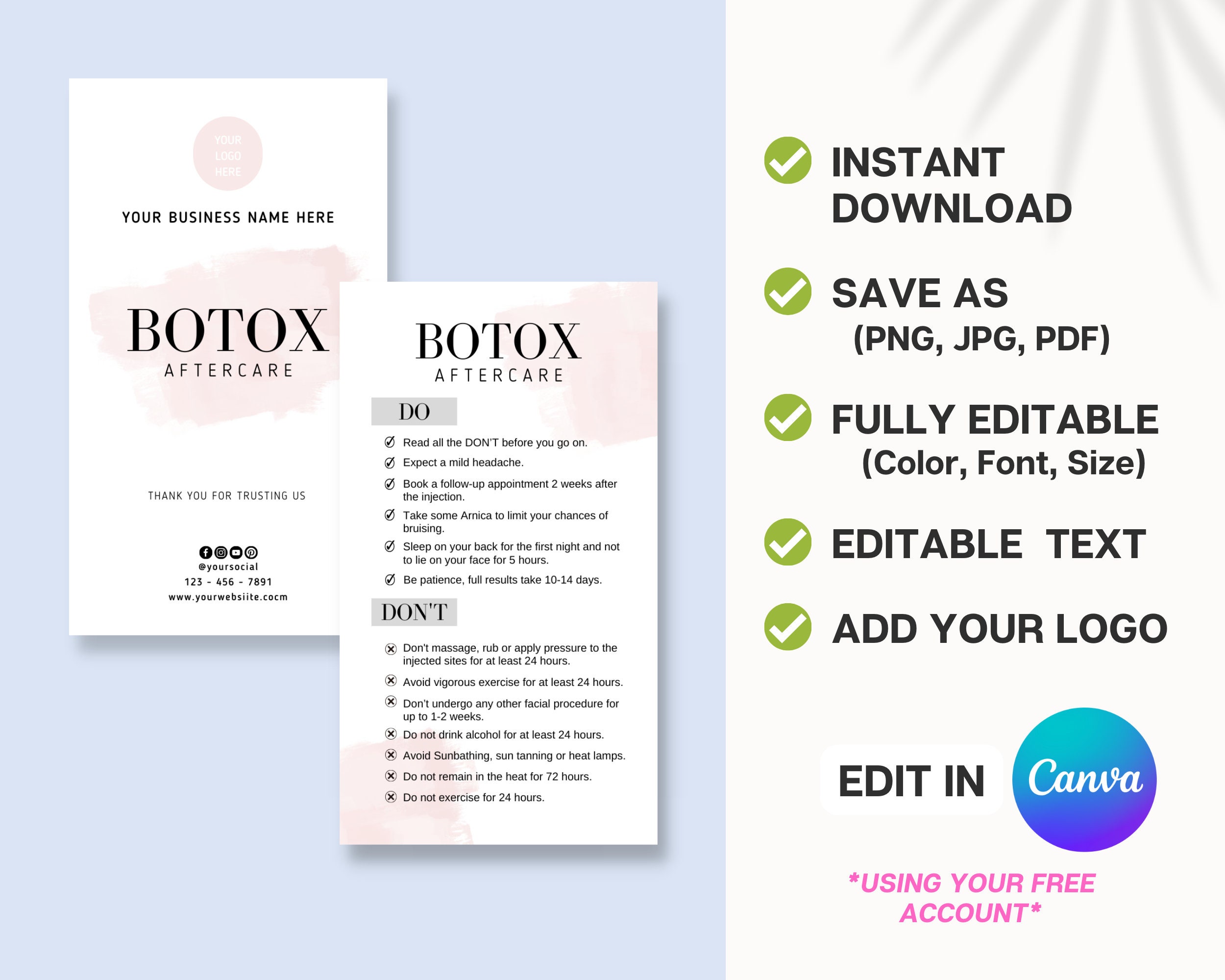 Botox Template,botox Consent,botox Aftercare,botox,botox Card,botox ...