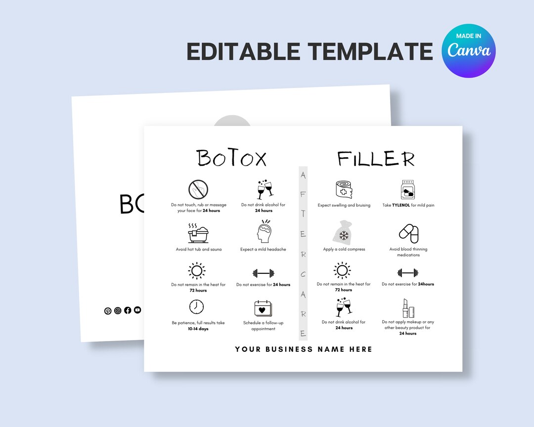 Botox and Filler Template, Botox and Filler After Care, Botox and ...