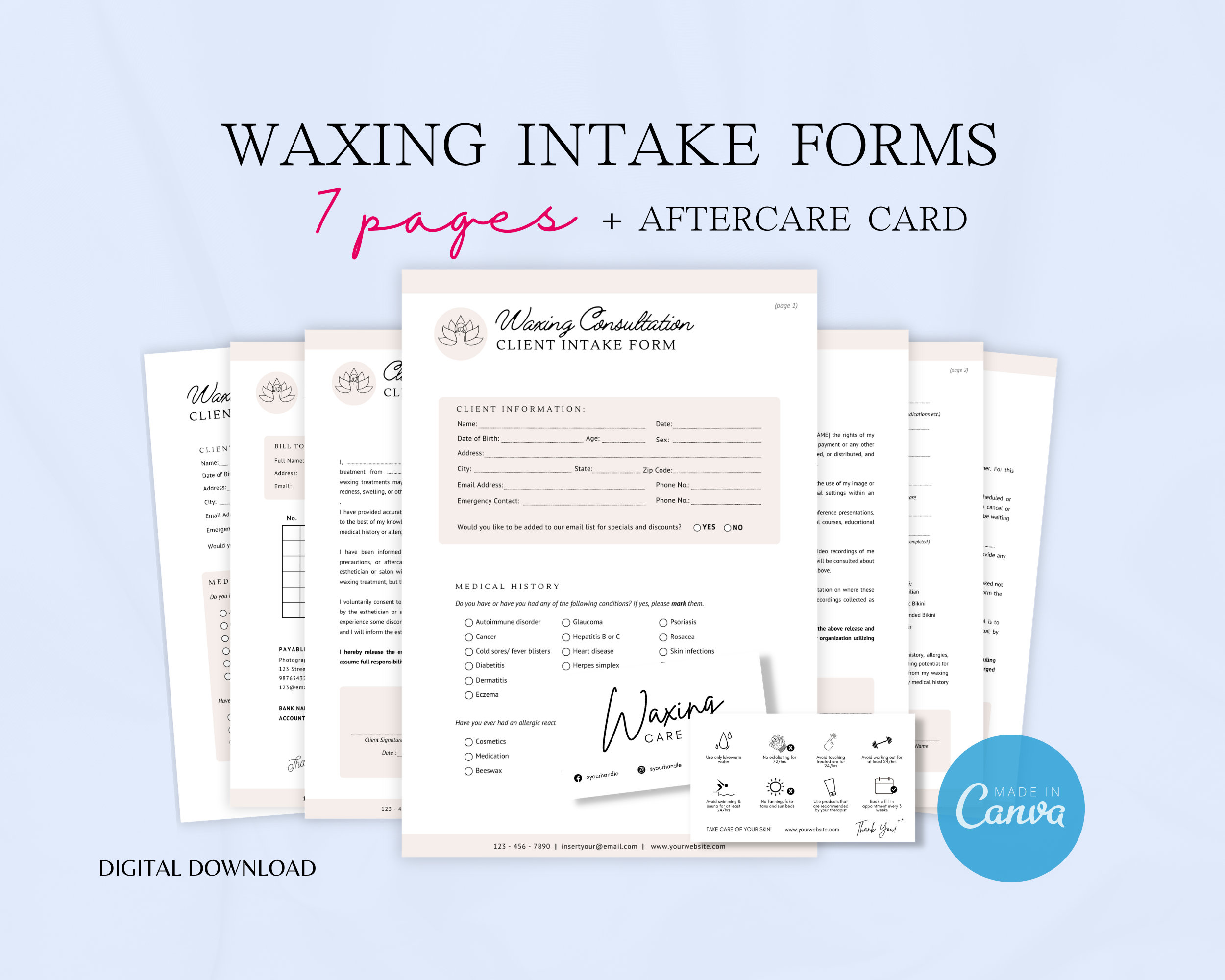 Waxing Treatment Forms Printable Waxing Consent Forms, Editable ...