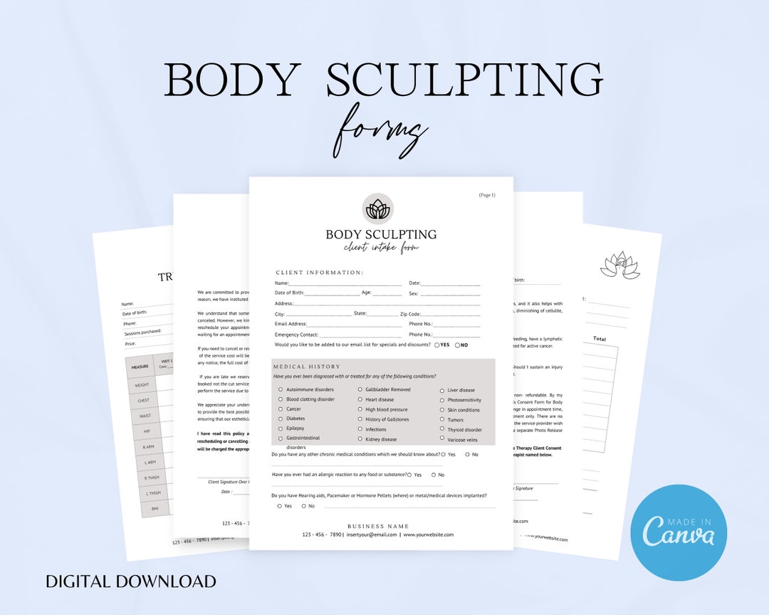 Body Sculpting Intake Forms, Body Contouring Consent Forms, Body ...
