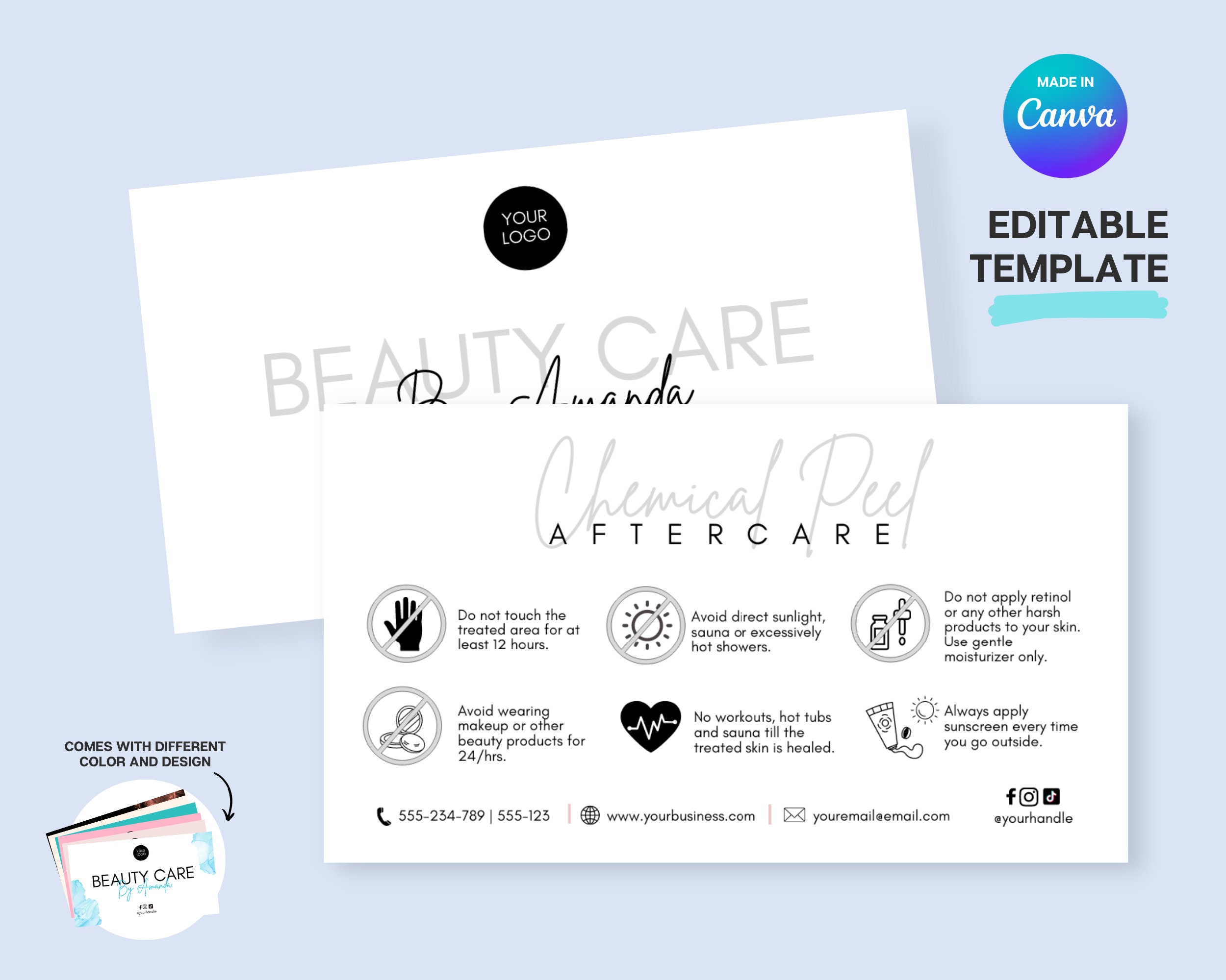 Editable Chemical Peel Aftercare Card Template,facial Treatment Post ...