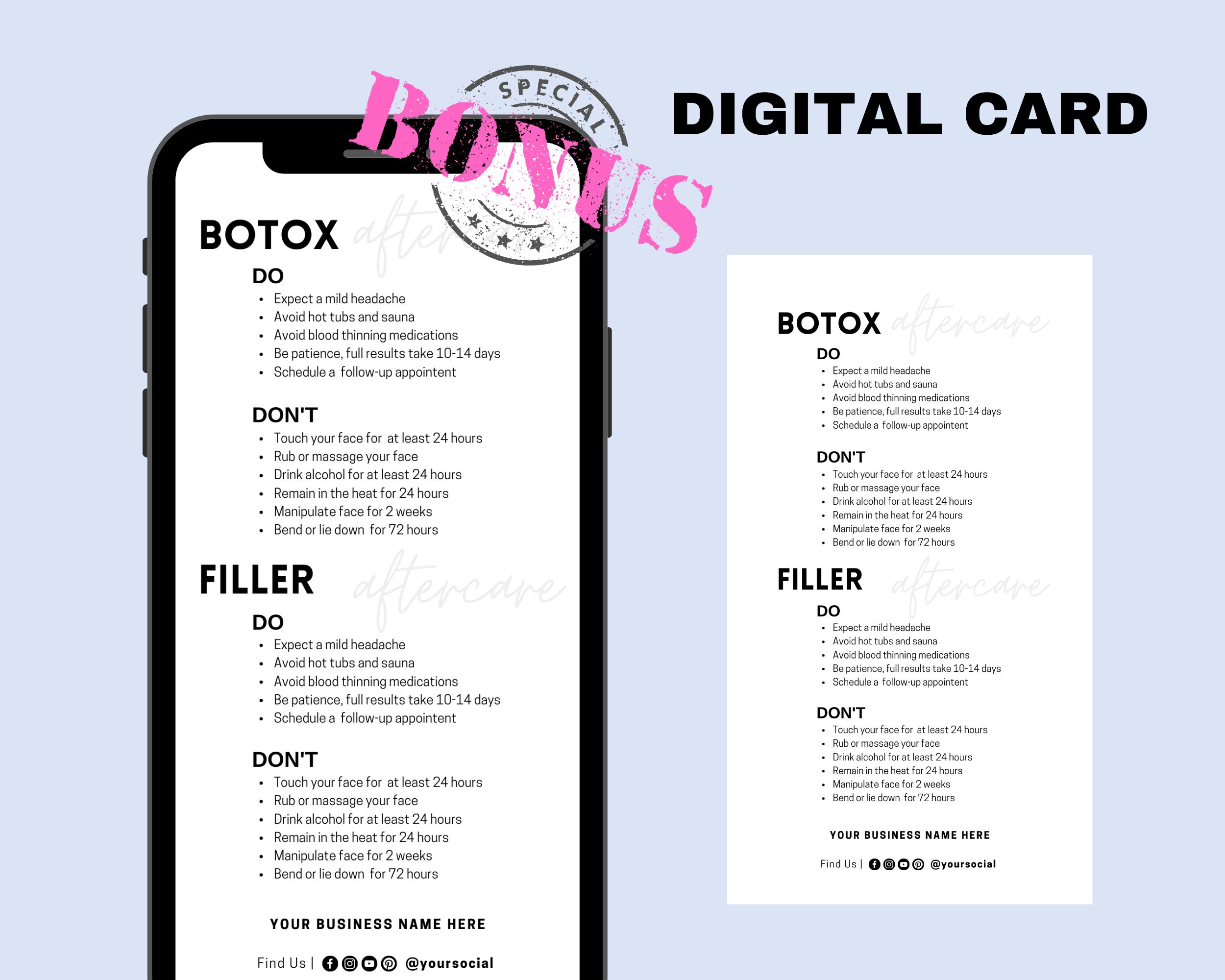 Botox and Filler, Botox and Filler Template, Botox Aftercare Cards ...