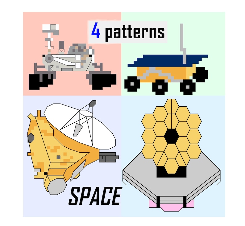 4 NASA Space Cross Stitch Patterns - Mars Rovers Curiosity & Sojourner ...