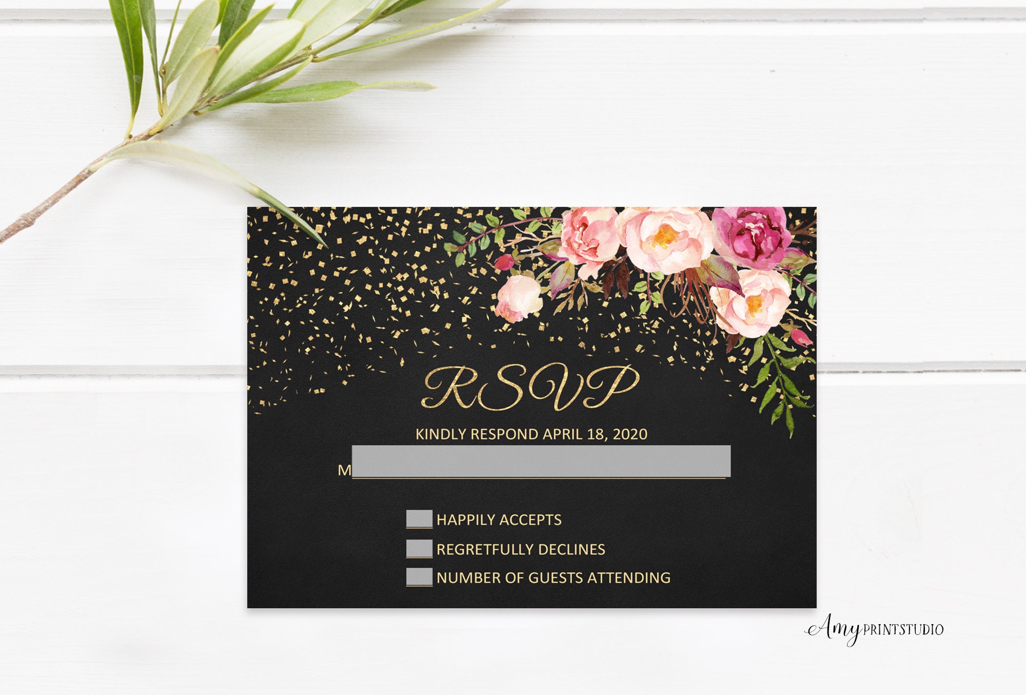 RSVP Cards Floral Invitation Birthday Invitation Chalkboard Etsy