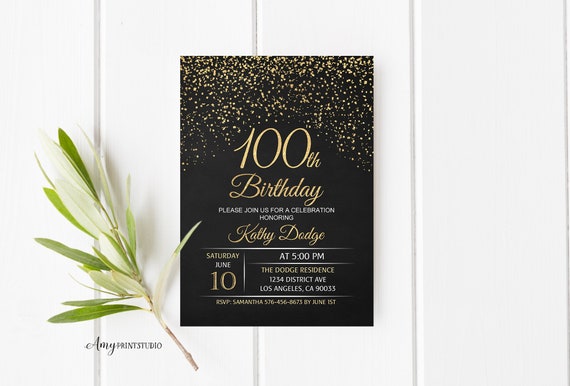 100th Birthday Invitation Gold Birthday Invitation - Etsy