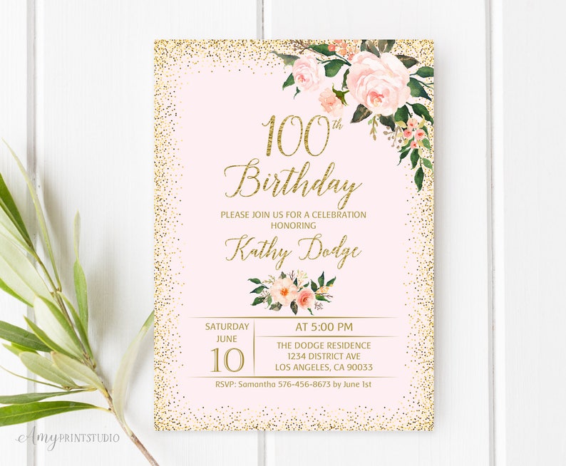 100th Birthday Invitation Floral Birthday Invitation Any Age - Etsy