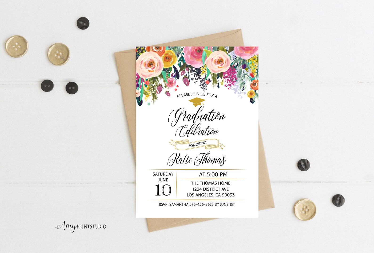Graduation Invitation, Graduation Party Invite, Floral Graduation ...