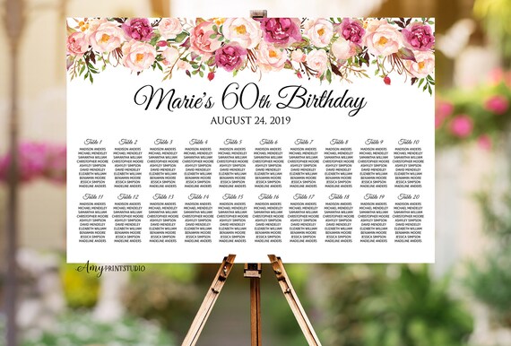 Floral Birthday Seating Chart Printable Birthday Reception - Etsy