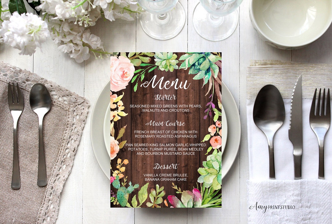 Menu Birthday, Surprise Birthday Party Invitation, Floral Wood ...