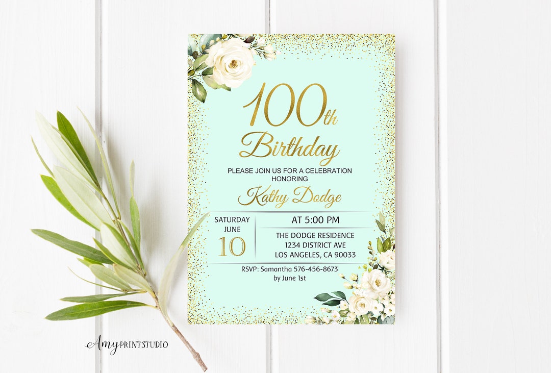 100th Birthday Invitation, Floral Birthday Invitation, Any Age Birthday ...