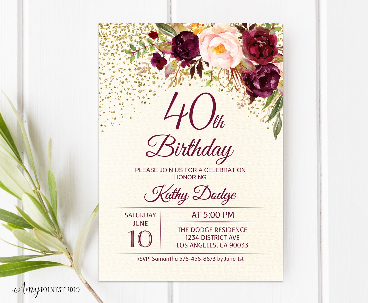 40th Birthday Invitation Floral Ivory Birthday Invitation | Etsy